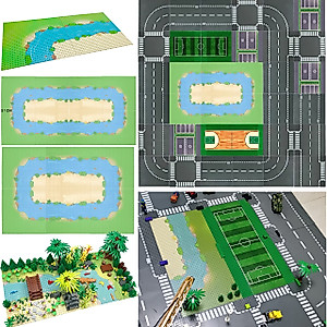 TACYILLU 6 Pack Grassland Rivers Pattern Baseplate 10" x 10" - Building Brick Base Plate Tight Fit with Major Brands for City Roads Building Blocks Kids Toy (2 Straight + 4 Curve)
