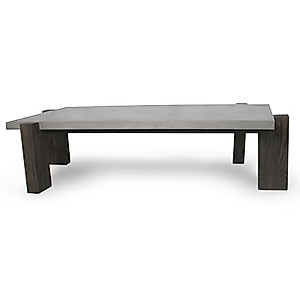 Benjara CID 59 Inch Dining Table, Concrete Surface, Walnut Wood Thick Pedestal Legs, Gray