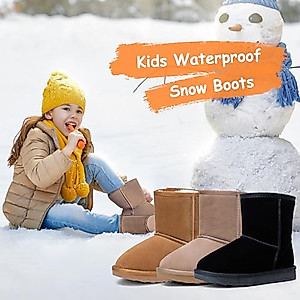 Vepose Boy's Girl's Snow Boots Brown Cow Suede Leather Warm Classic Booties for Big Kids Size 4(CTX827 Brown 04)