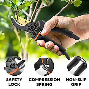 Premium Bypass Pruning Shears for your Garden - Heavy-Duty, Ultra Sharp Pruners w/Soft Cushion Grip Handle Made with Japanese Grade High Carbon Steel - Perfectly Cutting Through Anything in Your Yard