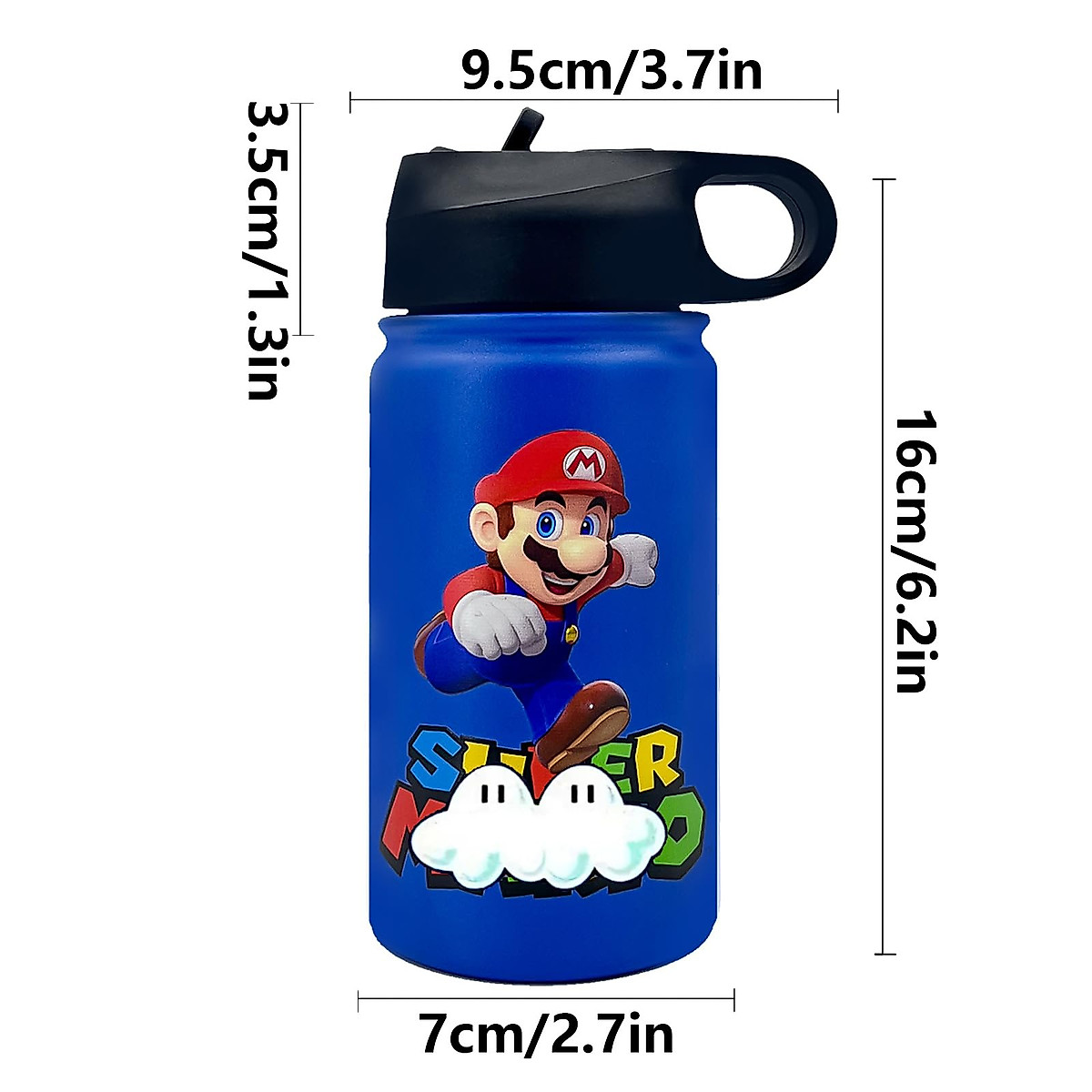 Kids Insulated Stainless Steel Cups Cartoon Reusable Water Bottle Cute Tumbler with Straw Lid Wide Handle Leak Proof Mugs for Boys Girls 12oz