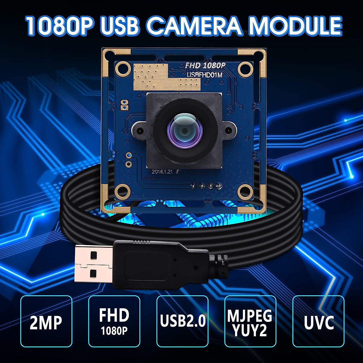 1080P USB Camera Module Wide Angle High Speed 2.1mm Lens PC Camera for Computer Mini UVC USB2.0 Lightburn Camera OV2710 USB Security Camera High Frame 100fps Web Camera Board for Raspberry Pi