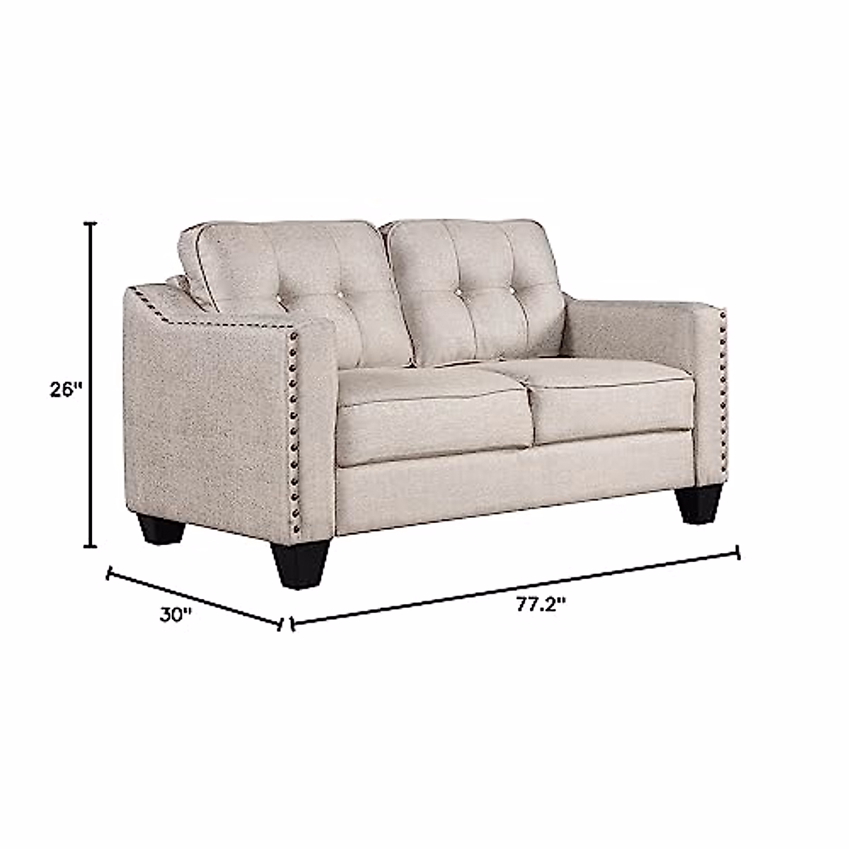EMKK 3 Pieces Living Room Sectional Sofa Set, Modern Style Button Tufted Arm Chair Loveseat Couch, Livingroom Furniture, Armchair for Apartment, Beige with Cushions