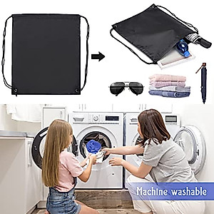 2PCS Drawstring Bags PE Bags Drawstring Gym Bag Black Draw String Bags Drawstring Backpack for Sports, Gym, Travel, Swimming, Beach