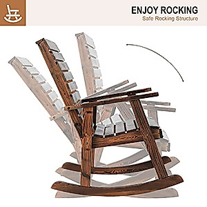 FURNDOOR 3 Piece Patio Rocking Bistro Set, Wood Rocking Chair Set with Coffee Table Wooden Rocker for Deck, Garden, Backyard, Porch