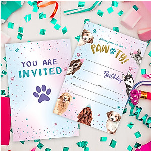 DYIRBIIY Puppy Birthday Invitations, 20 Fill-in Invites Cards with Matching Envelopes, Multicolor, Unisex-Adults