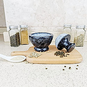 LUOLAO Marble Mortar and Pestle Set, Pill Crusher and Spice Stone Grinder, 3.7 Inch, 1/2 Cup, Grinding is Efficient and Labor-Saving (Black)
