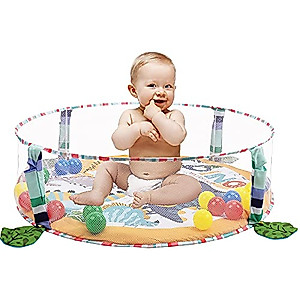 BATTOP Baby Play Mat Activity Gym with Ball Pit,4-in-1 Tummy Time Mat for Baby to Toddler,with Sensory Toys,Mirror,Head Rest,Cognitive Development Baby Play Center for Newborns,Infants (Green)