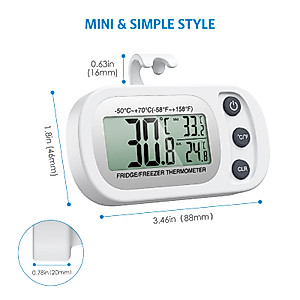 AMIR Fridge Thermometer Digital, Newest Refrigerator Thermometer 2 Pack, Mini Freezer Thermometer with Hook, LCD Display, ℃/℉ Switch + Max/Min Record, for Kitchen, Home, Restaurants