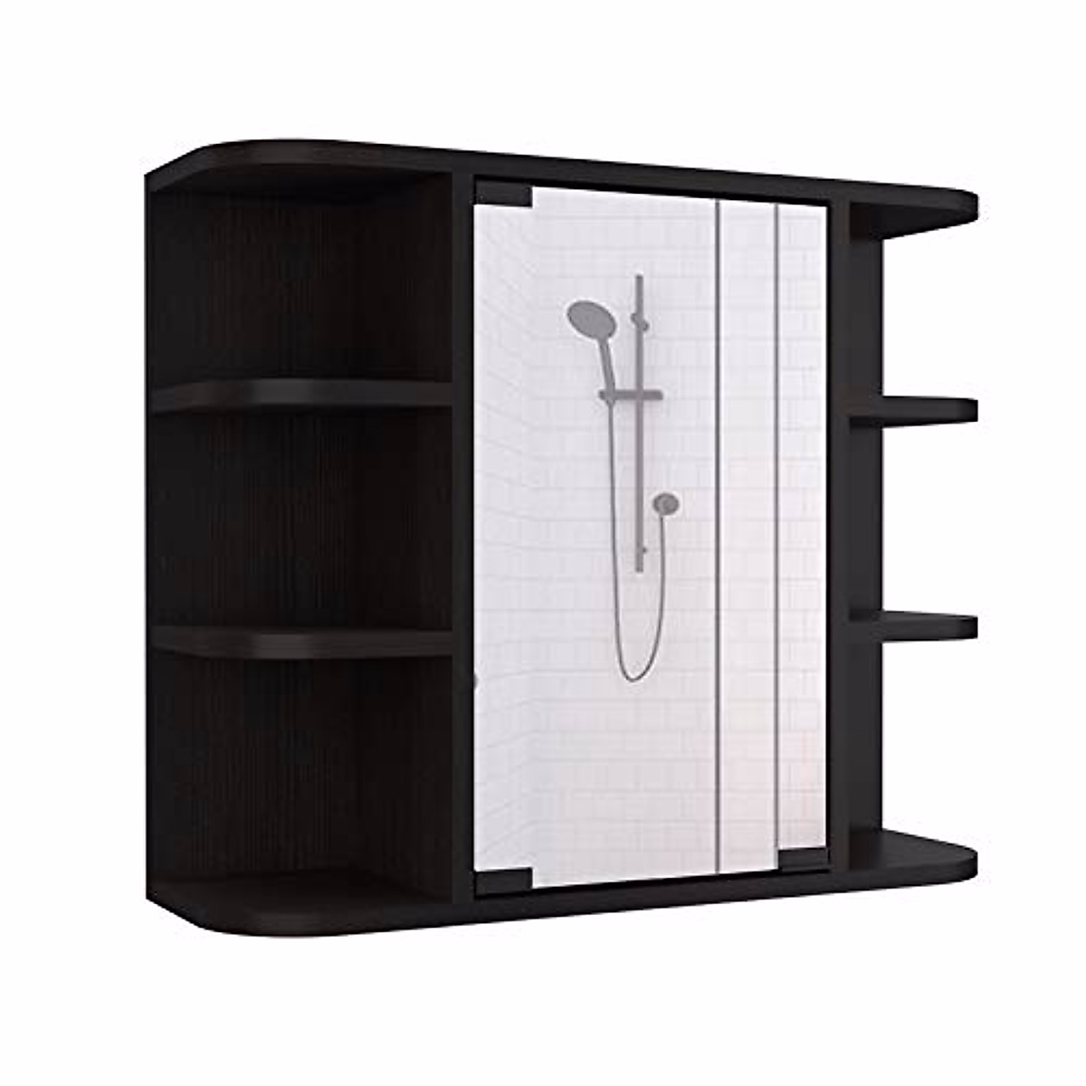 Depot E-Shop Roma Mirrored Medicine Cabinet, Six External Shelves, Three Interior Shelves, Black -Bathroom