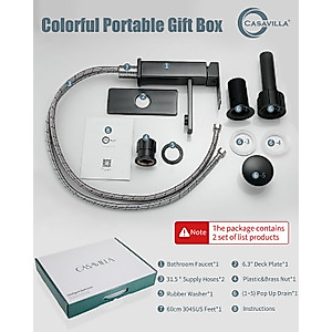 Casavilla Bathroom Sink Faucet-2 Sets, Oil Rubbed Bronze Bathroom Faucet with Pop-up Drain and 6 Inch Deck Plate, Single Handle Faucet for Bathroom Sink (2 Holes), Modern Farmhouse RV Sink Faucet