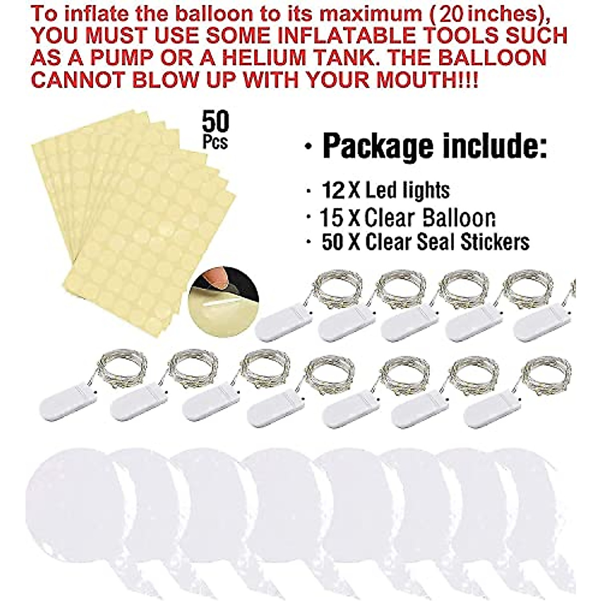 Light up led balloons (warm white-12 sets with battery)