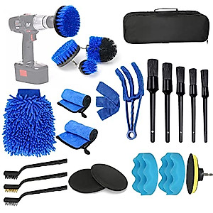 Car Cleaning Kit, 23pcs Interior Detailing Kit Detailing Brush Set Car Wash Set,Auto Drill Brush Set,Car Detailing Brushes for Cleaning Wheels,Dashboard,Interior,Exterior,Leather,Air Vents,Emblems
