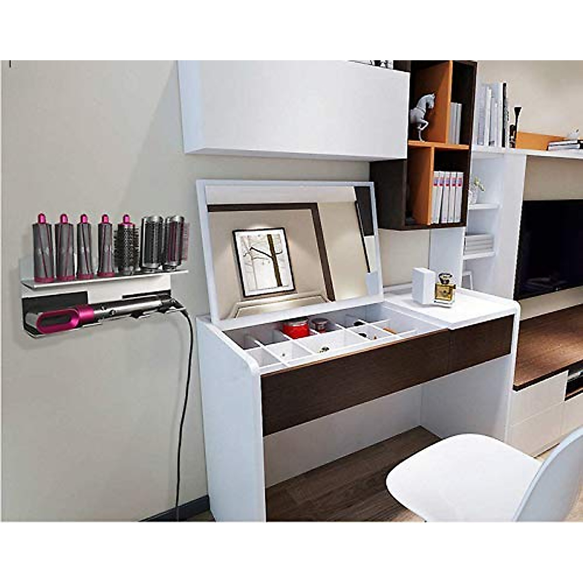 LandHope Wall Mounted Holder for Dyson Airwrap Styler Accessories Storage Stand Rack Bracket with Adhesive for Home Bedroom Bathroom Organizer (Black)