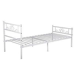 Weehom Kids Student Single Metal Bed Frame Twin Size with Unique Flower Design Sturdy Metal Frame Premium Steel Slat Support Platform Bed for Guest Room No Boxspring Need White