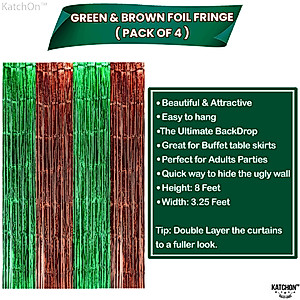 KatchOn, XtraLarge 13x8 Feet Green and Brown Football Backdrop - Pack of 4 Football Fringe Curtain | Football Streamers, Football Party Backdrop | Super Football Bowl Sunday Football Party Decorations