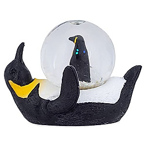 Yellow Neck Penguin Mommy and Chick Figurine 45MM Glitter Snow Globe Decoration