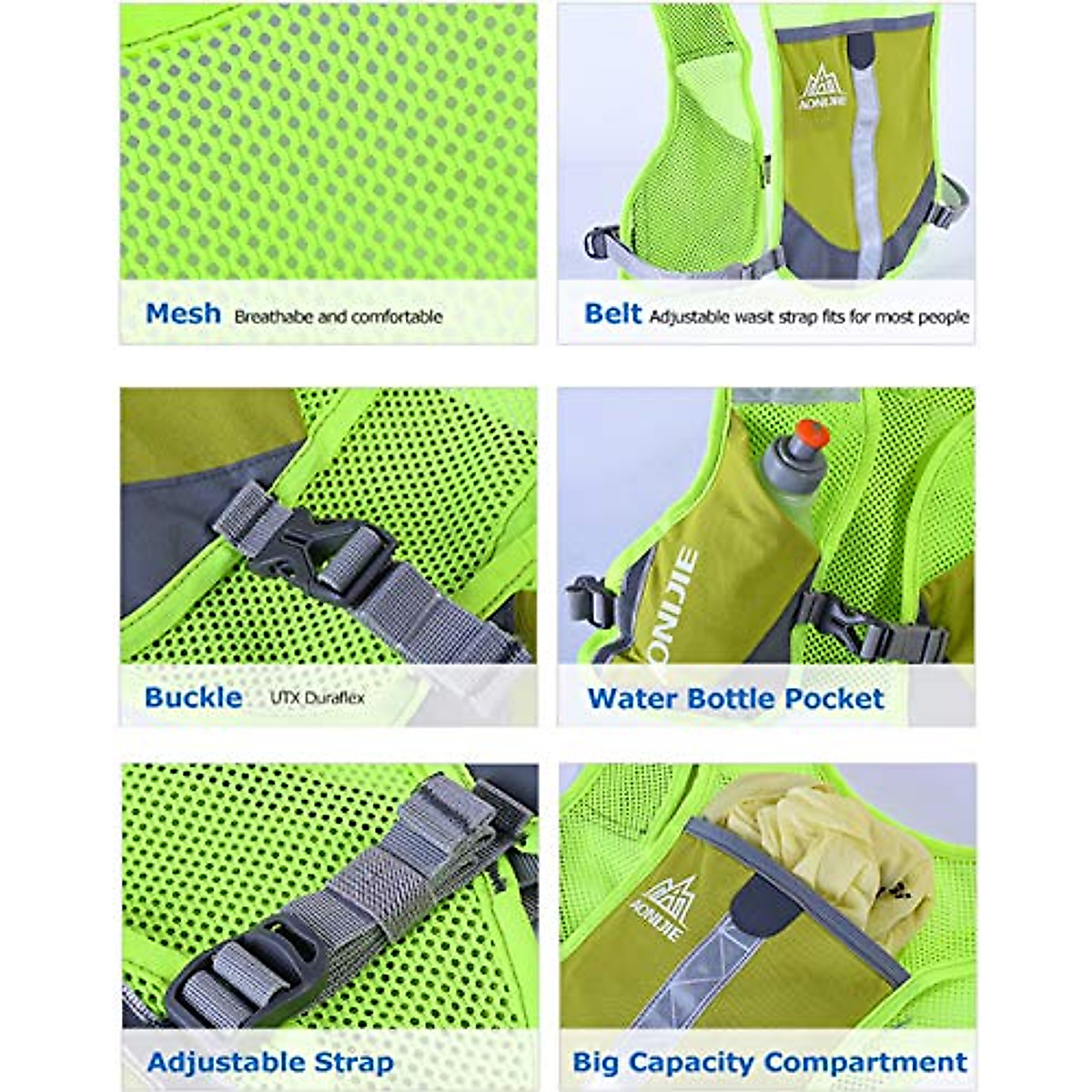 AONIJIE Men Women Ultralight Running Vest Pack Reflective Breathable Hydration Backpack for Hiking Camping Marathon Cycling Race (Green)