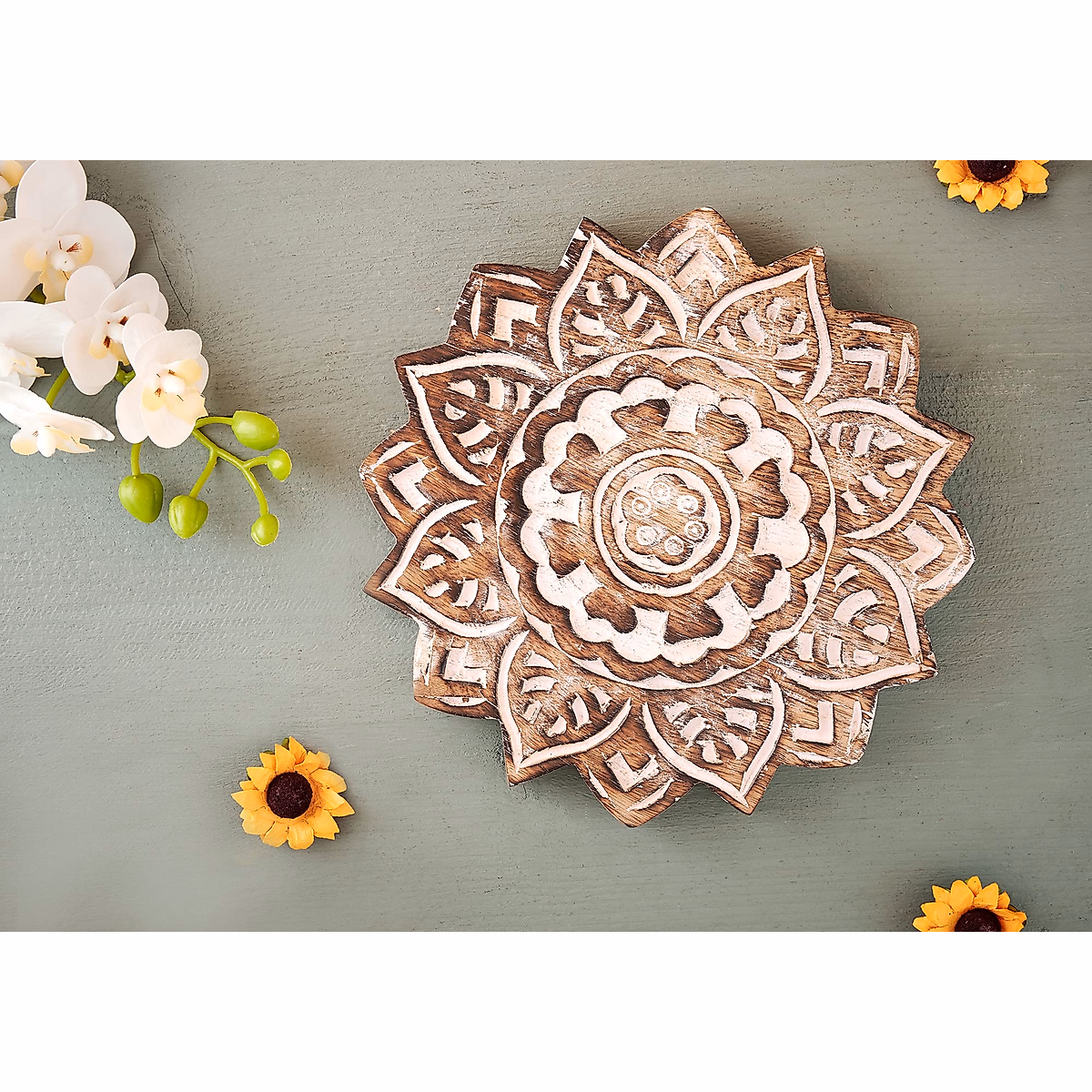 Set of 2 Wooden Trivets for Hot Dishes Pots and Pans Tea Pot Holders Nonslip Heat Resistant Kitchen Counter Accessories 8" Diameter Mandala Design (Design 2)
