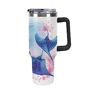 WYUSPGK 40oz Stainless Steel Car Mug, Sea Animals Stingrays Print Travel Mug, Double-Wall Insulated with Straw, Perfect for Car, Office, Outdoor