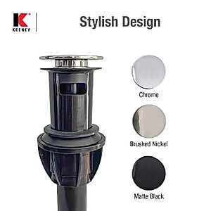 Keeney K820-72BN 1-1/4-in Plastic Push Button Sink Bathroom Drain with Overflow, Brushed Nickel