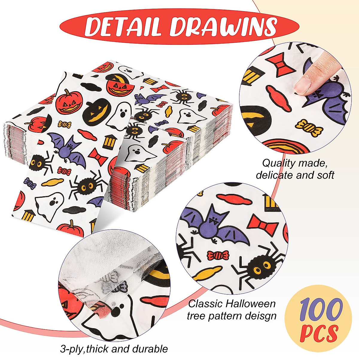 100 Pcs Halloween Napkins Paper Halloween Guest Napkins Christmas Napkins Paper Christmas Guest Napkins Halloween Christmas Napkins Disposable Cocktail Napkins Paper for Party Bathroom