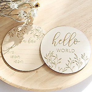 LifeTree Newborn Swaddle Set with Matching Hat and Bow, Wooden Birth Announcement Card, Baby Girl Newborn Receiving Blanket Baby Swaddle Floral Motif Nursery Swaddle Wrap