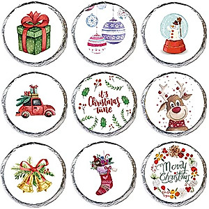 FujLoy Merry Christmas Thread-270 PCS 0.75 inch Christmas Stickers,9 Design Self Adhesive Circle Label Stickers,Christmas Envelope Seals Candy Stickers. (Merry Christmas Thread (080))
