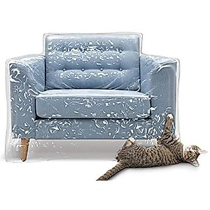 Plastic Recliner Armchair Cover for Pets | Cat Scratching Protector Clawing Deterrent | Heavy Duty Thick Clear Vinyl Chair Slipcover | Waterproof Plastic Furniture Covers for Storage and Moving