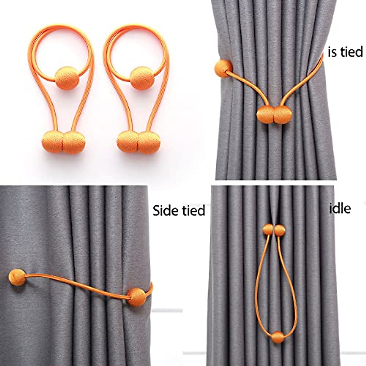 4 Piece，Curtain Straps，Magnetic Curtain Tiebacks Holdbacks, Modern Curtain Tieback Clips, Curtain Rope Holder Tie Backs, Decorative Hold Backs for Home Office Decoration-Orange||Length: 66cm