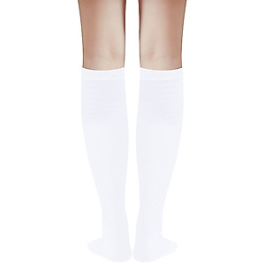 DOOVID Casual Knee High Socks for Women Tube Socks Elasticity Athletic Socks Thin Stripe Knee High Stockings White One Size