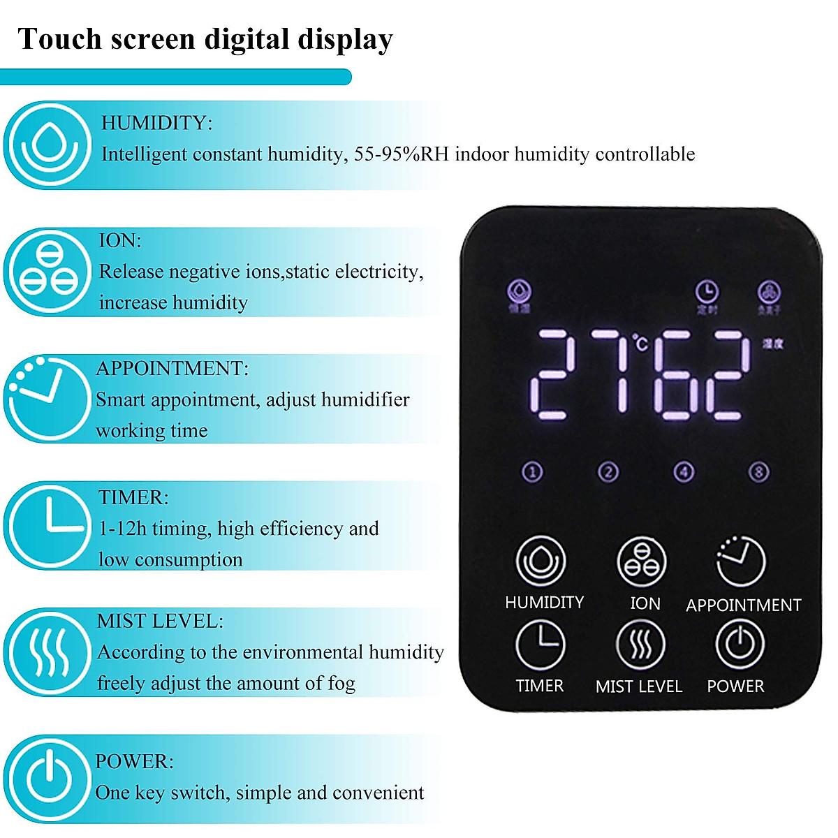 JIAWANSHUN Industrial Humidifier Commercial Humidifier 1350ml/h 1200sq.ft Large Home Humidifier Whole House Humidifier 3.4Gallons for Living Room Bedroom Office Mushroon Base 110-220V