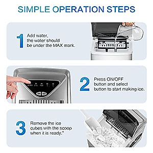 Ice Makers Countertop, Self-Cleaning Function, Portable Electric Ice Cube Maker Machine, 9 Ice Cubes Ready in 6 Mins, 26lbs 24Hrs with Ice Bags and Ice Scoop Basket for Home Kitchen Office Bar(Silver)