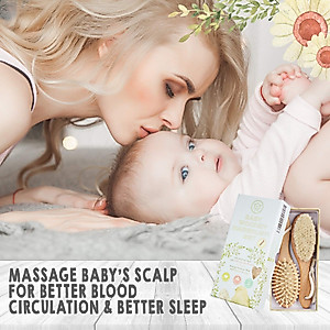 Baby Memory Book & Baby Natural Goat Hair Brush Bundle - Newborn Baby Shower Set for Baby Boy & Girl - Natural & Newborn Safe - Keepsake Journal Book for Newborn Babies