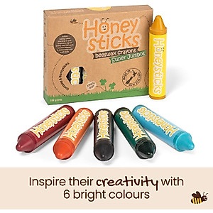 Honeysticks Super Jumbo Crayons (6 Pack) - 100% Pure Beeswax Crayons with Food Grade Colors, Non Toxic Crayons for Toddlers 1-3 Unbreakable, Extra Large Crayons, Easy to Hold and Use, Eco-Friendly