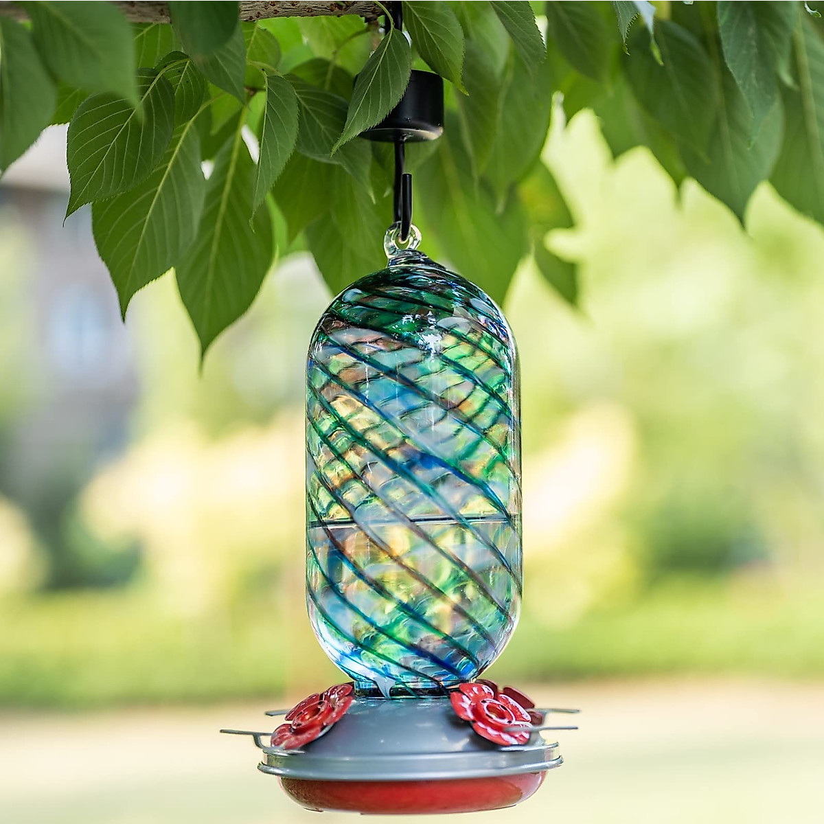 Muse Garden Hummingbird Feeders for Outdoors Hanging, Blown Glass Hummingbird Feeder, Unique Hummingbird Gifts for Women, Containing Ant Moat, 28 Ounces, Ocean Mermaid