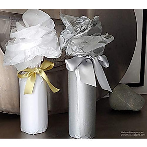 UNIQOOO 60 Sheets Metallic Silver Foil Gift Tissue Paper Bulk, Recyclable Durable For Gift Bags Box Gift Wrapping DIY Craft, Wedding Birthday Party Favor Decor, Shredded Filler, Pinata, Lrg 20X26 Inch