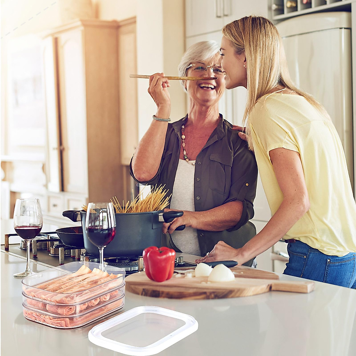 PARBEE Bacon Container for Fridge, 3 Layers Deli Meat Container, Stackable Cheese and Cold Cuts Holder Food Storage Box with Lid for Refrigerator