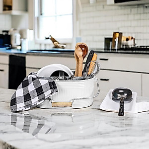 utensil caddy for parties, utensil caddy for countertop, kitchen utensil caddy, plate and utensil caddy - picnic utensil caddy, kitchen utensil caddy for countertop - 12 Inches (Snowy White/Grey)