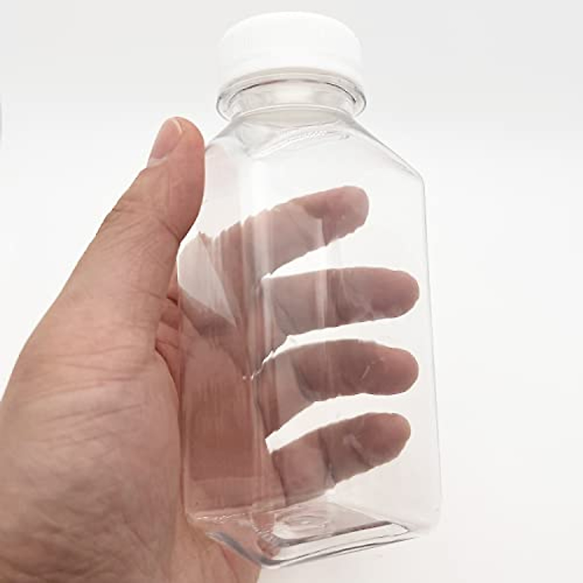 8 Pcs 8 Ounce Plastic Juice Bottles, Reusable Bulk Beverage Containers for Juice, Milk and Other Beverages, White lid