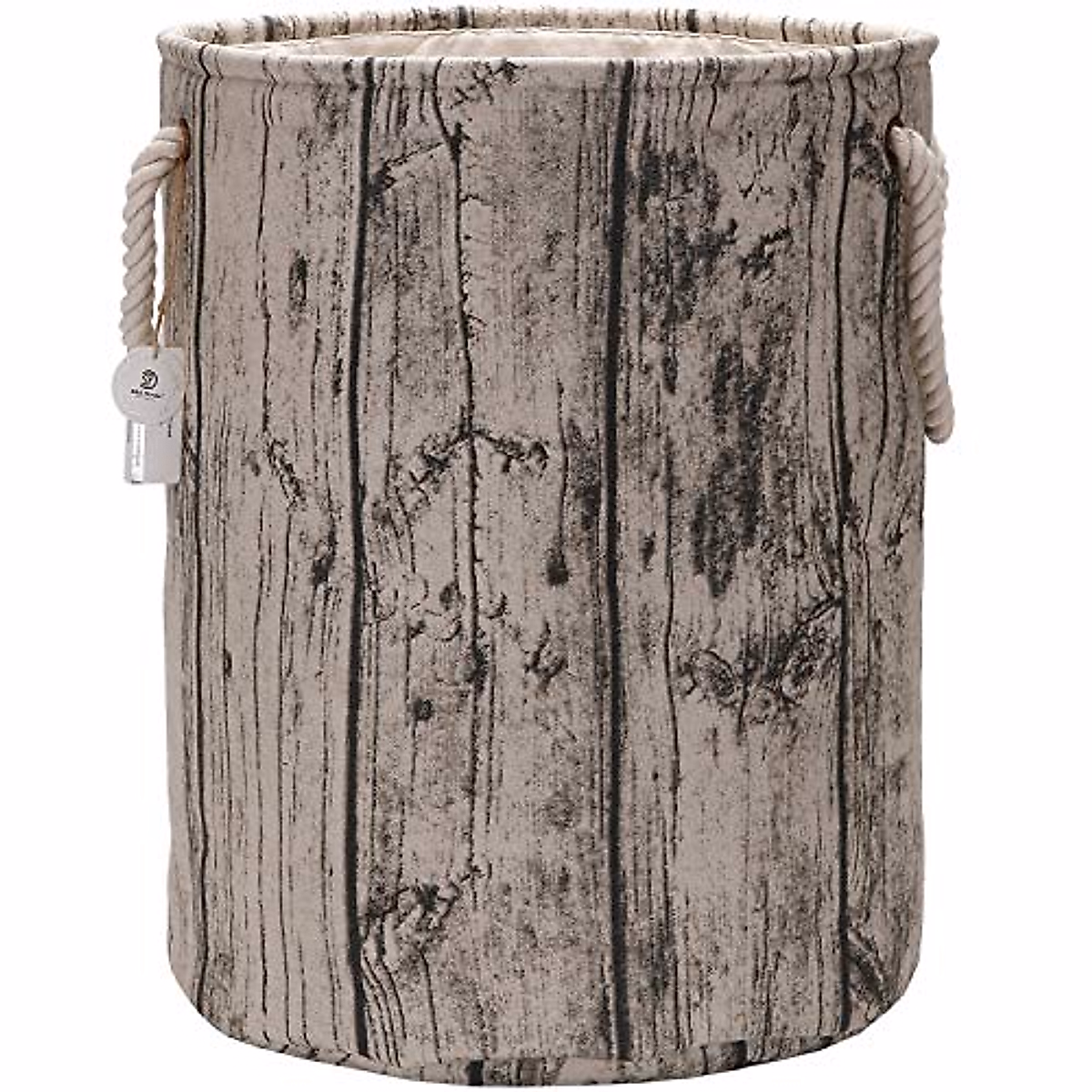 Sea Team 19.7" Large Size Stylish Tree Stump Wood Grain Canvas & Linen Fabric Laundry Hamper Storage Basket with Rope Handles, Birch