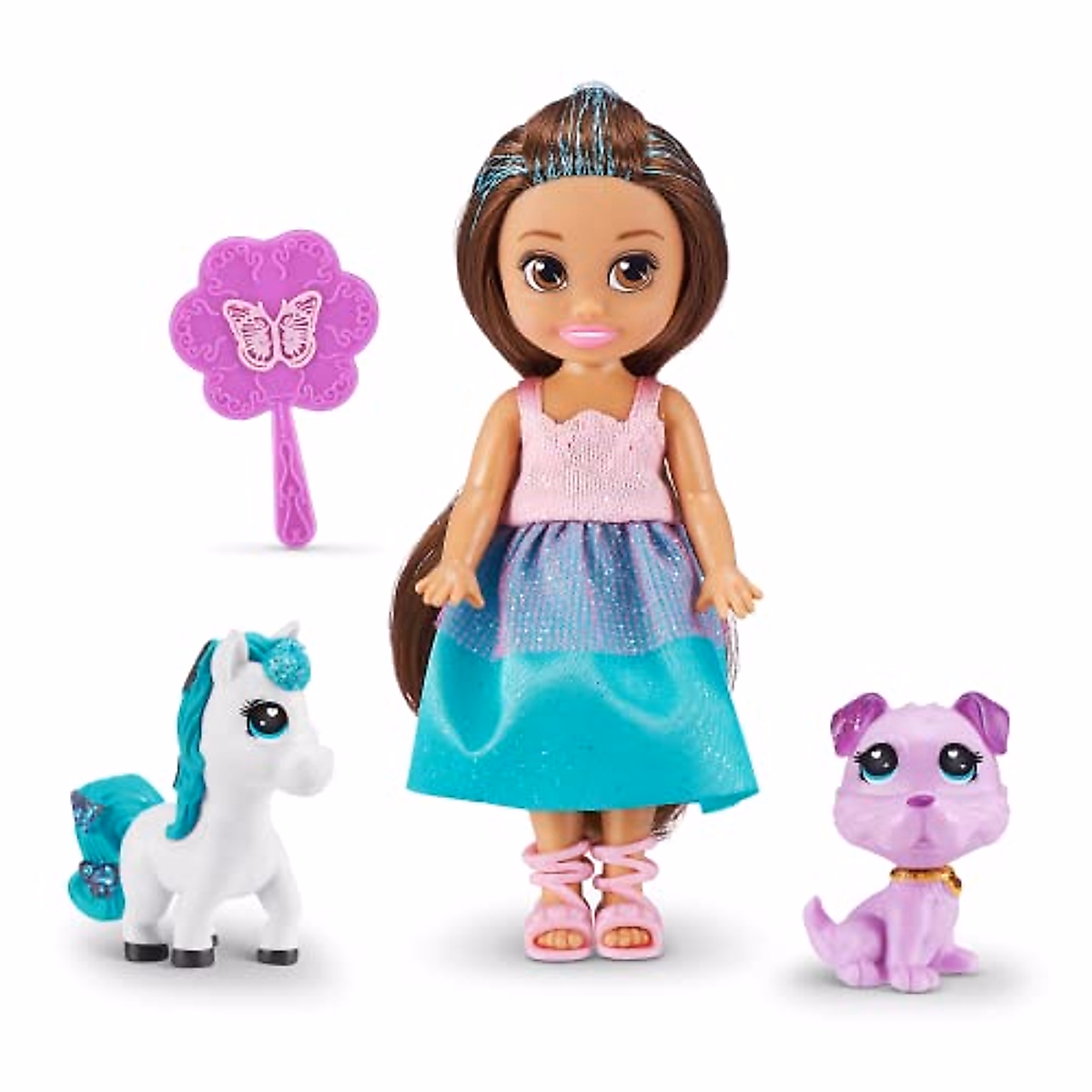 Sparkle Girlz Princess Doll and Pet Set (Blue Dress & Dog Set) by ZURU 2 Pets, Hair Styling for Kids, Dog, Unicorn, Nurture Toys for Girls, Posable Fashion Doll, Removable Dress, Gifts for Girls 4-8