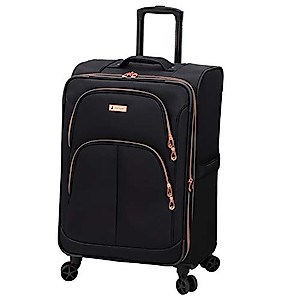 LONDON FOG Bromley Softside Expandable Spinner Luggage, Black, Checked-Medium 24-Inch