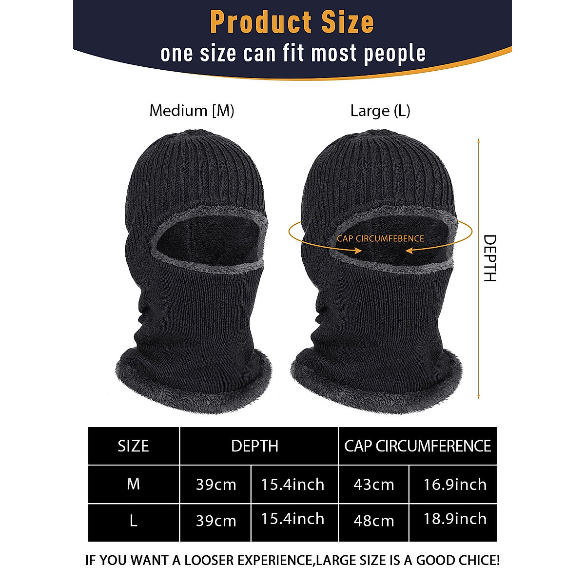 3 Pieces Winter Warm Knitted Balaclava Neck Warmer Hat Fleece Ski Face Covering Windproof Face Scarf for Outdoor Sport (Navy Blue, Light Gray, Black,M)