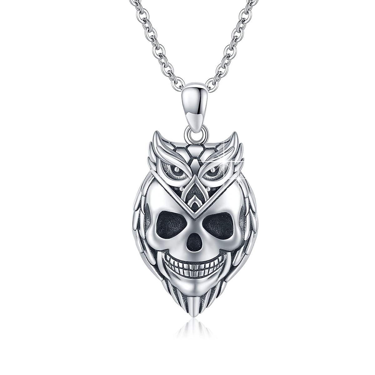 Skull Owl Necklace 925 Sterling Silver Skull Owl Pendant Necklace Christmas/Valentine's Day/Mother's Day Jewelry Gifts for Women Mom Daughter Wife friend