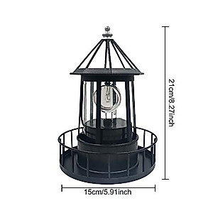 CALIDAKA LED Solar Powered Lighthouse,360 Degree Rotating Lamp Waterproof Statue Rotating Lights Solar Hanging Lamp Solar Garden Lights Lawn Lantern for Garden Yard Outdoor Decor
