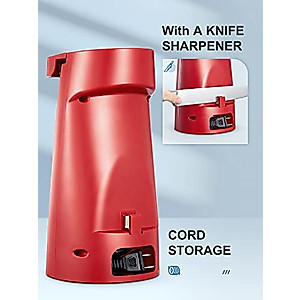 Electric Can Opener, Reemix Automatic Can Opener with Knife Sharpener and Bottle Opener 3 in 1, Easy Push Down Lever (Red)