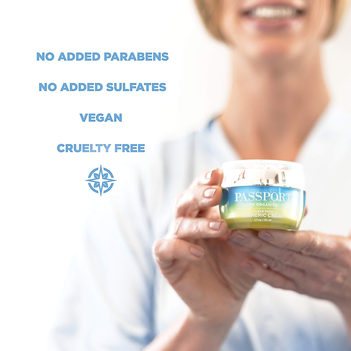 Passport to Organics Clear Face Turmeric Cream - Lightweight Face Cream for Sensitive Skin - Anti-Aging Skin Care with Vitamin E, Turmeric, Aloe Vera & More - Everyday Face and Neck Cream - 1.7oz