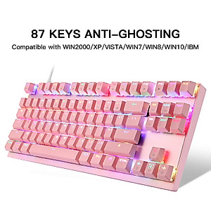 MOTOSPEED Professional Gaming Mechanical Keyboard RGB Led Backlit Wired with Anti-Dust Proof Switches for Gaming Keyboard for Mac & PC (Pink, 87 Key Red Switches)