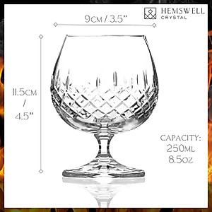 Hemswell Crystal Brandy Snifter Glasses Set of 2 - Small Cut Glass Brandy Goblets for Scotch or Whiskey - Elegant Cognac Glasses - European Crystal 8.5oz - Wicklow Design